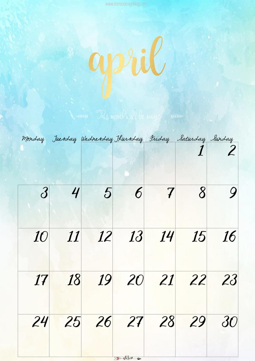 April calendar – free printable | Decoración