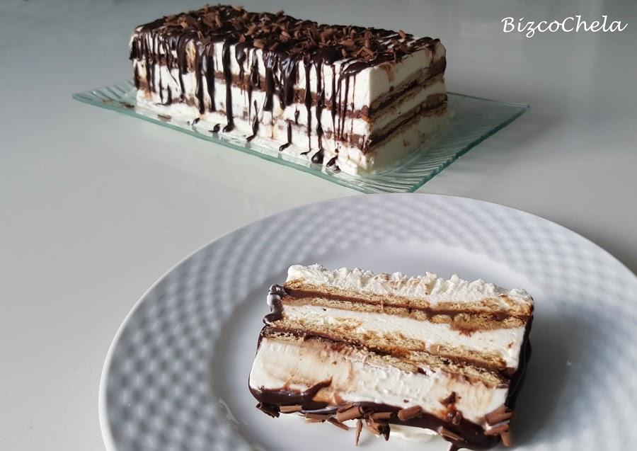 Tarta helada de nata (crema de leche), galletas y chocolate | Cocina