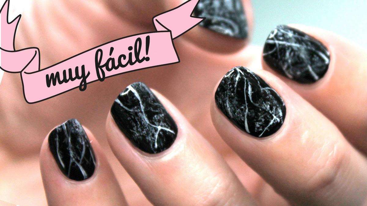Nail art muy fácil| Uñas de mármol negro paso a paso | Belleza