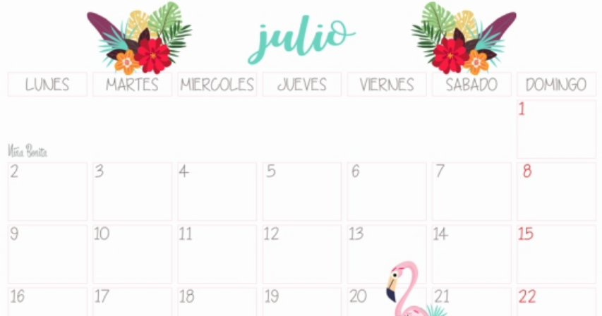 Imprimible: calendario Julio 2018 | Manualidades